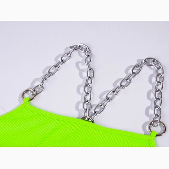 Tops | Neon Green Chain Strap Crop Top | Poshmark